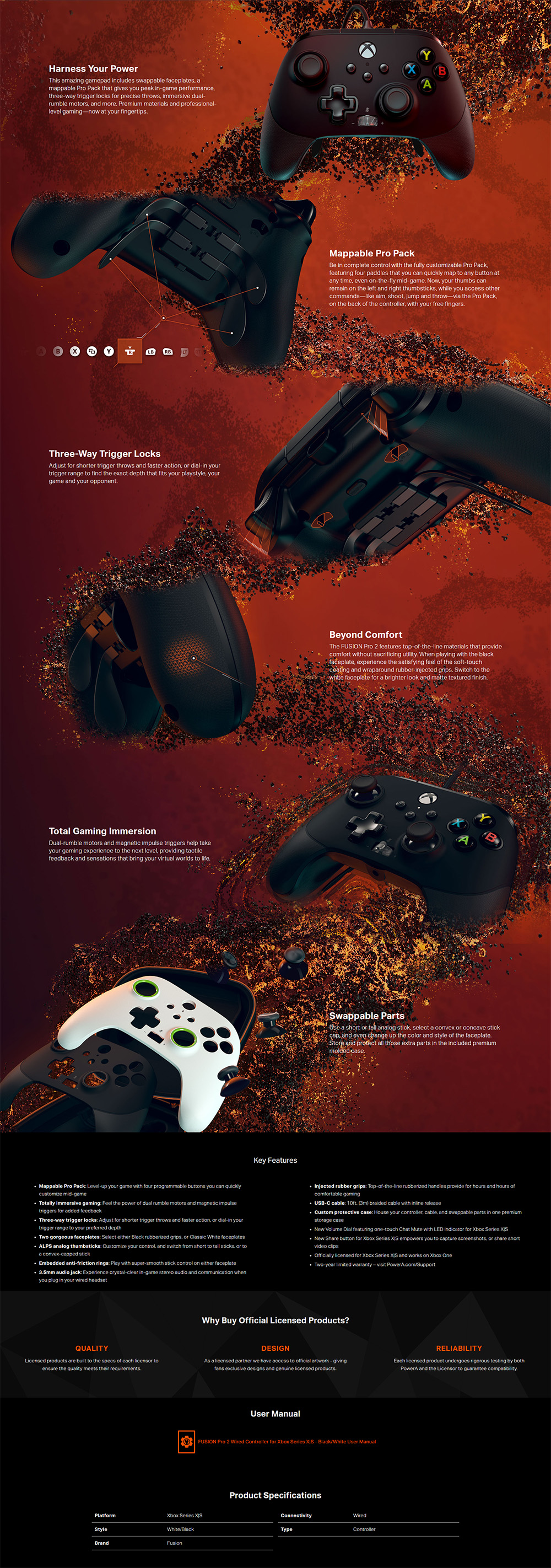 PowerA FUSION Pro 2 Wired Controller for Xbox Series X|S 有線遊戲手制(黑色 ...